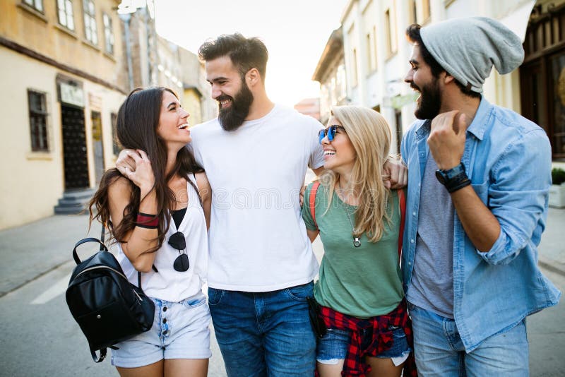Group of Friends Having Fun and Hanging Out Outdoors Stock Photo ...