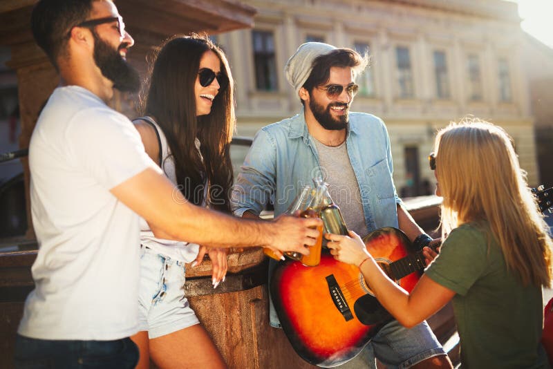 Group of Friends Having Fun and Hanging Out Outdoors Stock Image ...