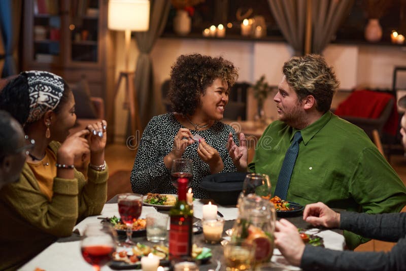 Friends Having Fun at Dinner Party Stock Image - Image of dining, table ...
