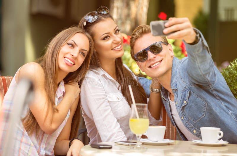Group of Friends Having Fun with a Smart Phone Stock Image - Image of ...