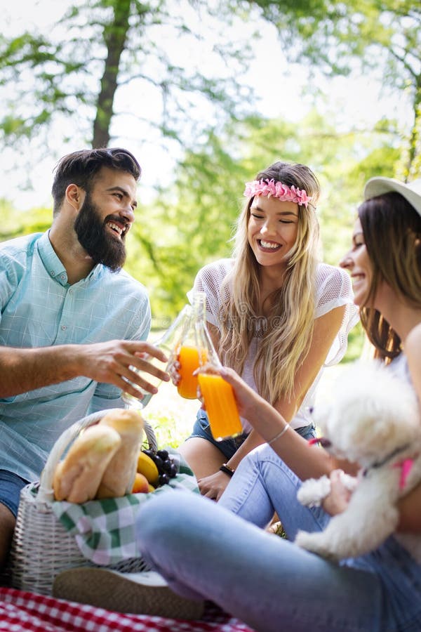 Group of Friends Having Great Time on Picnic in Nature Stock Photo ...