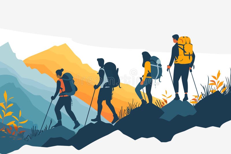 Group of Friends Hiking in the Mountains Isolated Stock Vector ...