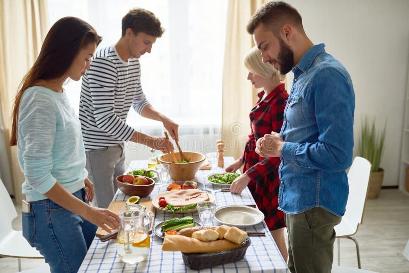 Group of Friends Making Dinner Stock Photo - Image of family, party ...