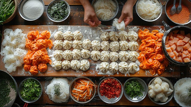 A Group of Friends Making Dumplings for Lunar New Year. Stock Photo ...
