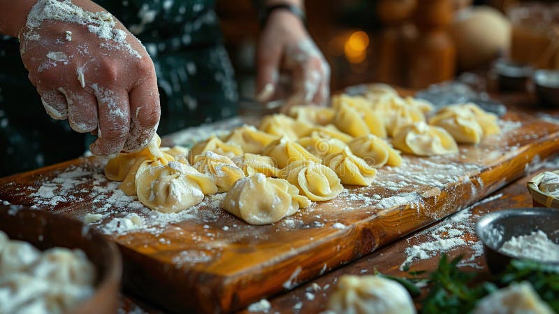 A Group of Friends Making Dumplings for Lunar New Year. Stock Photo ...