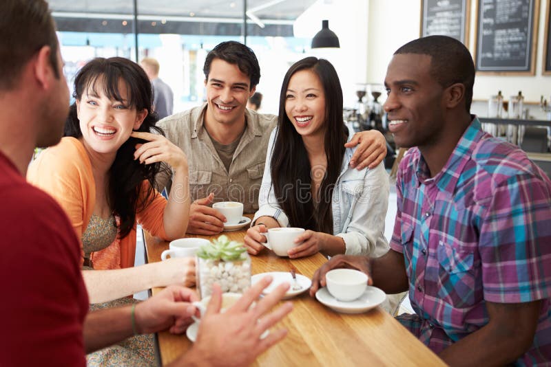 Group of Friends Meeting in Coffee Shop Stock Image - Image of drinking ...