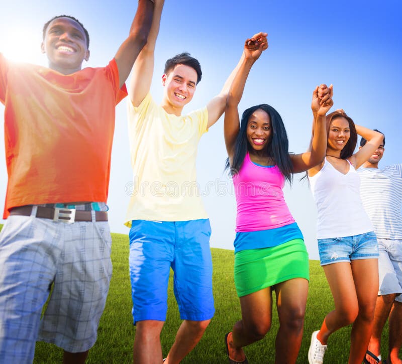 Group Friends Outdoors Celebration Winning Victory Fun Concept Stock ...