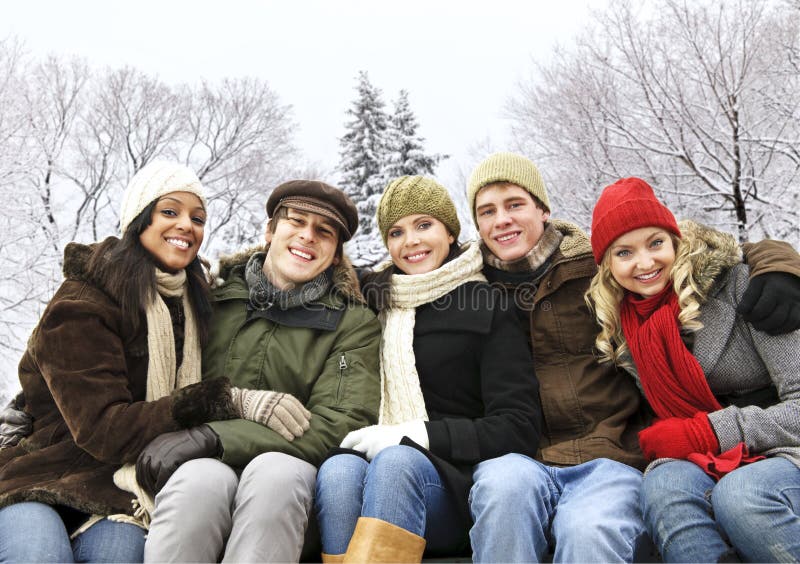 Group of Friends Outside in Winter Stock Image - Image of female, hats ...