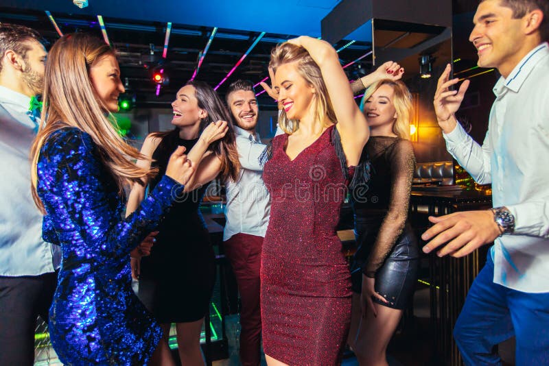 Friends Partying in a Nightclub Stock Image - Image of human, group ...