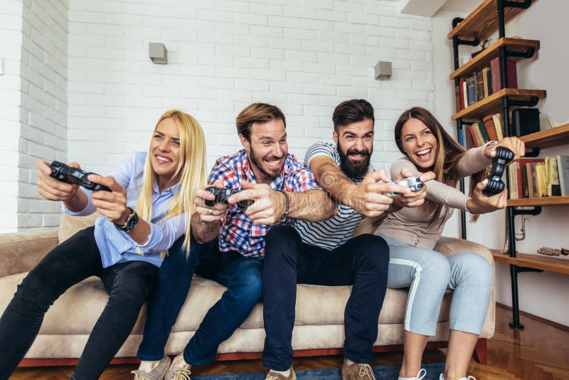 Group of Friends Play Video Games Stock Image - Image of smile ...