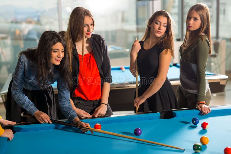 Group of Friends Playing Pool Together. Stock Image - Image of happy ...