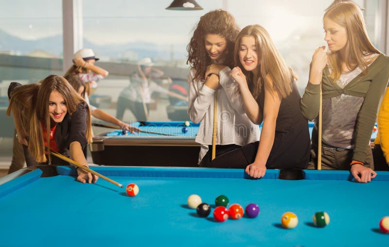 Group of Friends Playing Pool Together. Stock Image - Image of number ...