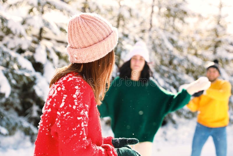 Group of Friends Playing Snowballs. Winter Vacation Stock Photo - Image ...