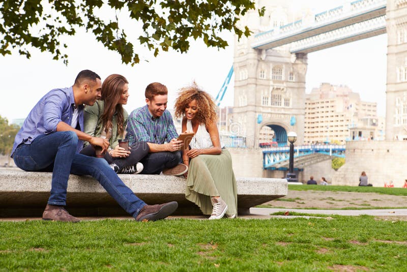 Group of Friends Taking Selfie by Tower Bridge in London Stock Image ...