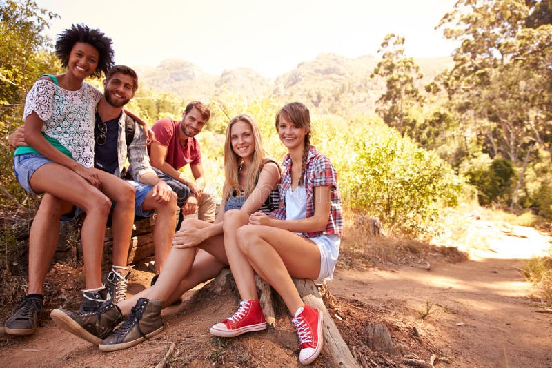 Friends Resting on Sandy Beach. View from Camping Tent Stock Photo ...