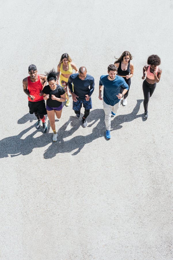Group of Friends Runners Running. Top View. Stock Image - Image of ...