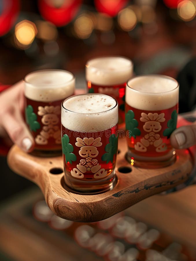 Group of Friends Sampling Craft Beers from Local Brews, Cozy Pub ...