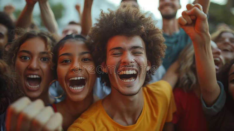 A Group of Friends Shouting and Cheering for a Goal, Filled with ...