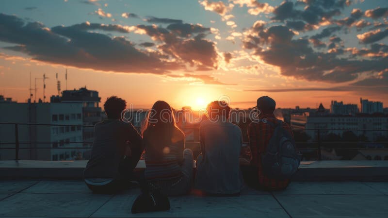 A Group of Friends Sitting on a Rooftop Sharing Stories and Personal ...