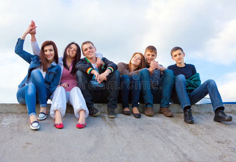 Group of Friends Smiling Outdoors Stock Image - Image of laugh, group ...