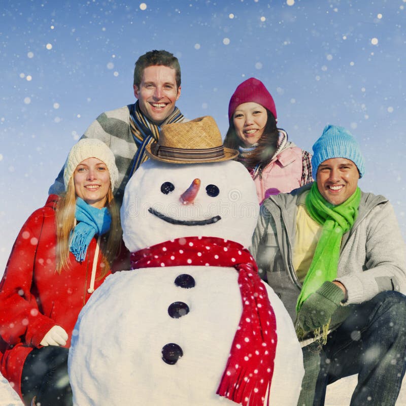 Group of Friends in the Snow Smiling Cheerful Concept Stock Photo ...