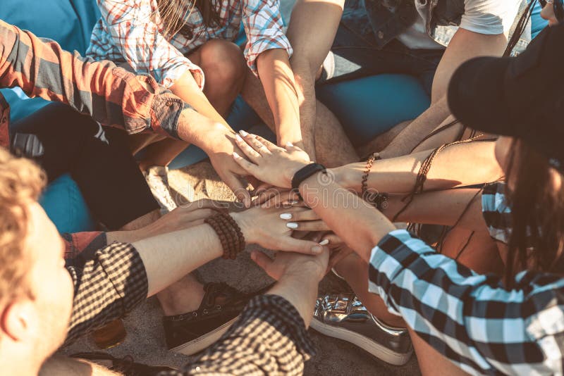 Group of Friends Stack of Hands Together Stock Image - Image of people ...