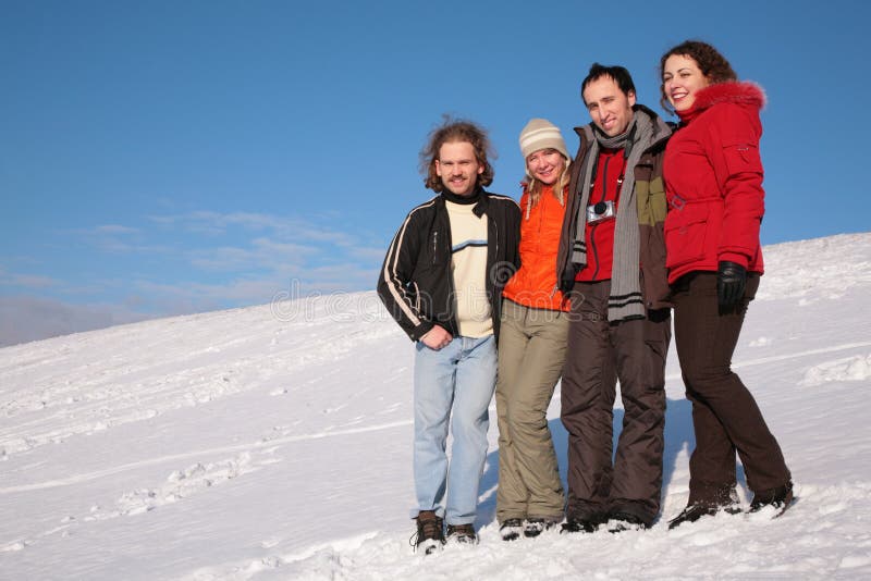 Group of Friends Stand on Snow Stock Image - Image of caucasian, black ...