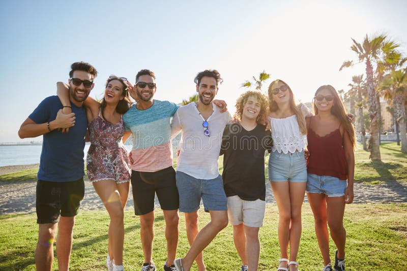 Group of Friends Standing Together Outside Laughing Stock Photo - Image ...