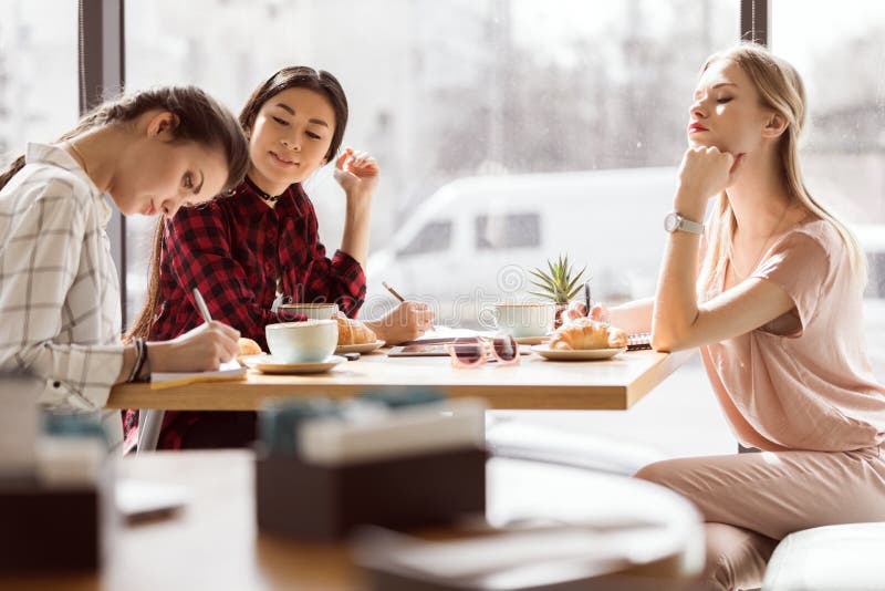 Group of Friends Study Together in Cafe Stock Image - Image of dreamy ...