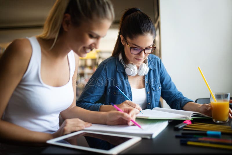 Group of Friends Studying Together at University Campus Stock Image ...