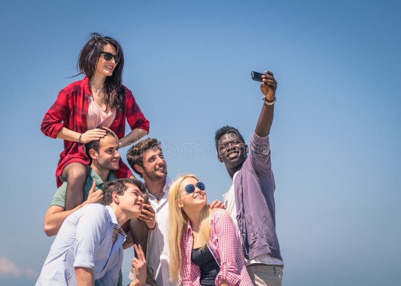 Group of Friends Taking Self Portrait Stock Photo - Image of adult ...