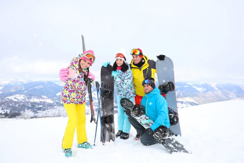 Group of Friends Taking Selfie at Resort. Winter Vacation Stock Image ...
