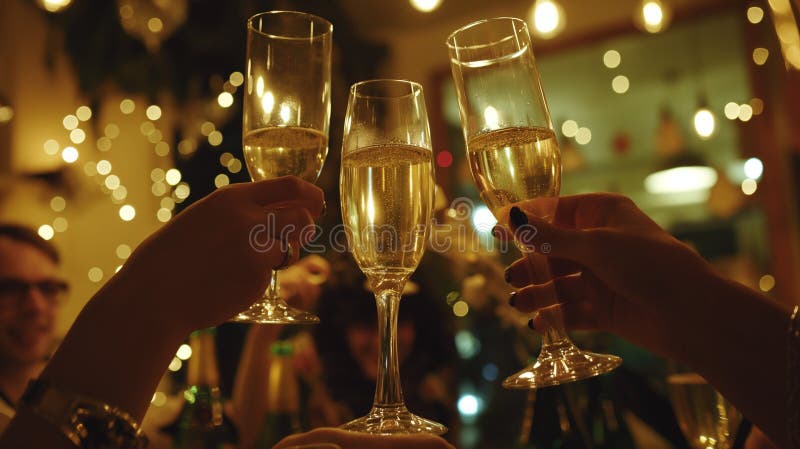 Group of Friends Toasting with Champagne As they Watch the Countdown ...