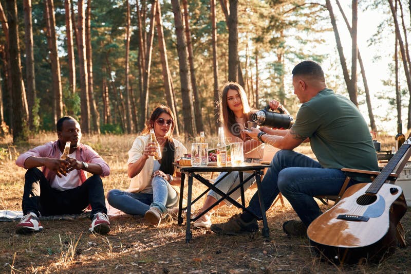 Group of Friends are Together in the Forest Stock Image - Image of ...
