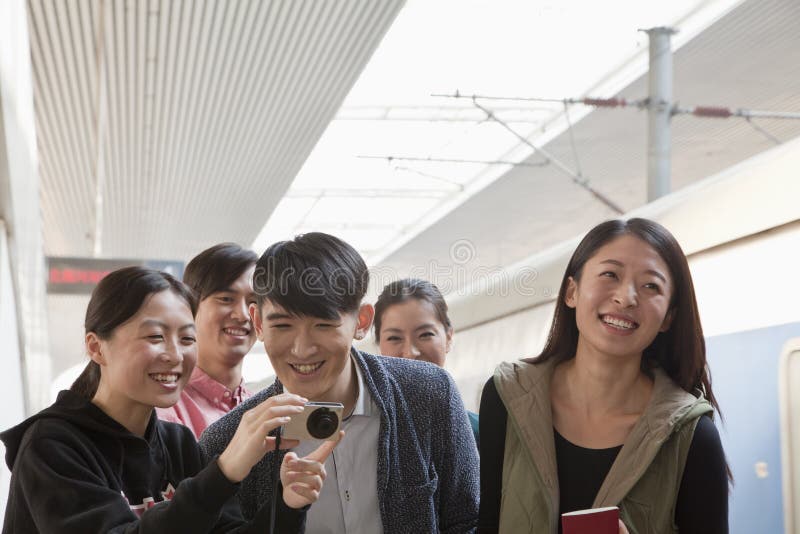 Group of Friends at Train Station Stock Photo - Image of looking ...