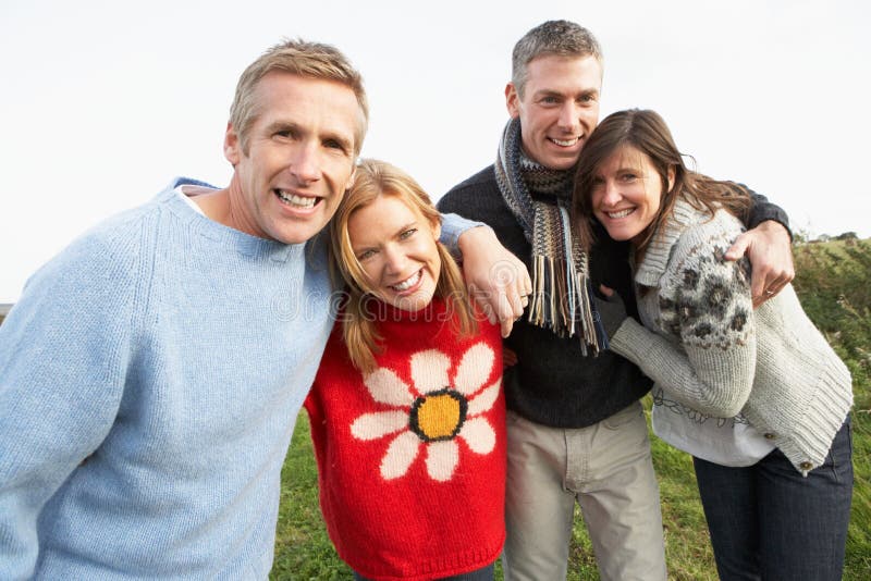 Group of Friends on Walk in Autumn Countryside Stock Image - Image of ...