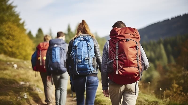 A Group of Friends Walking with Backpacks from Back on Their Travel and ...