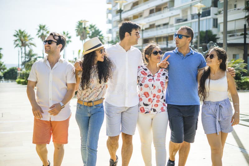 Group of Friends Walking, Taking, Laughing and Having Fun Stock Image ...