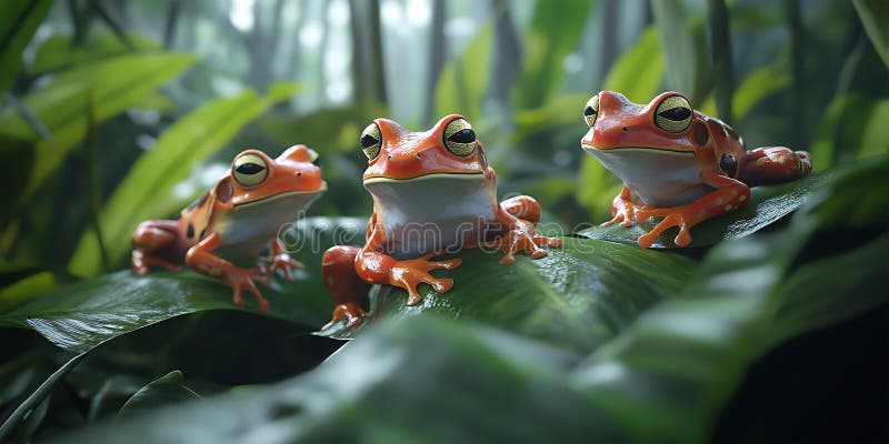 Group of Frogs Mating in a Tropical Rainforest Background for Wildlife ...
