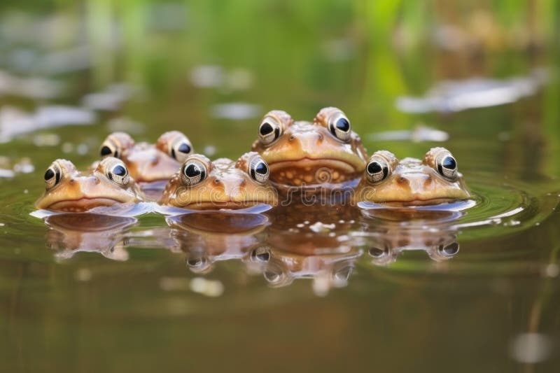 A Group of Frogs Spawning in a Frothy Pond Stock Image - Image of ...
