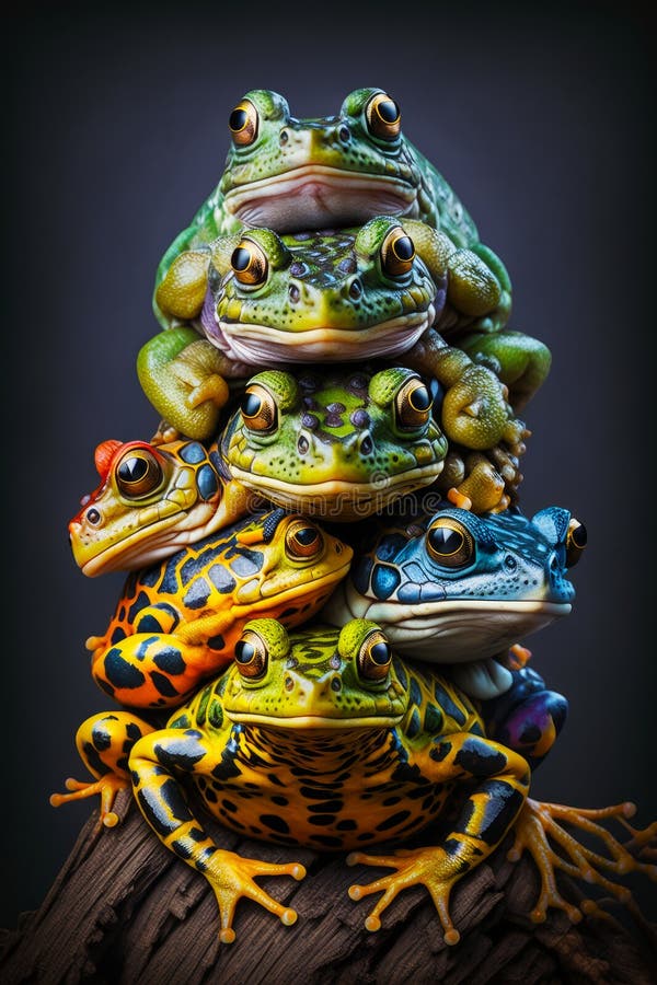 Group of Frogs Stacked on Top of Each Other on Top of Each Other ...