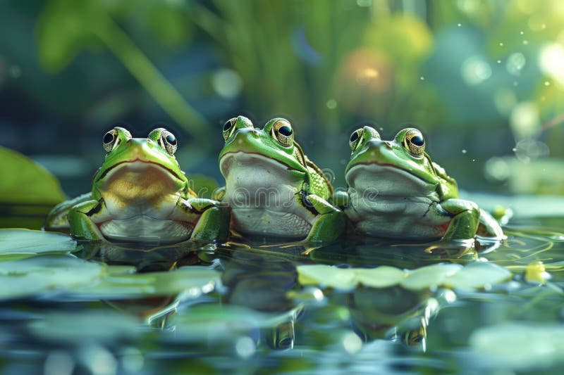 Group of Frogs on Top of Water, Suitable for Nature Themes Stock Photo ...