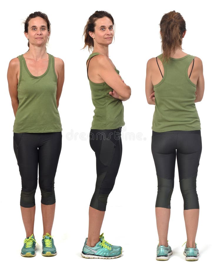 Group of Front,side and Back View of Same Woman with Sportswear on ...
