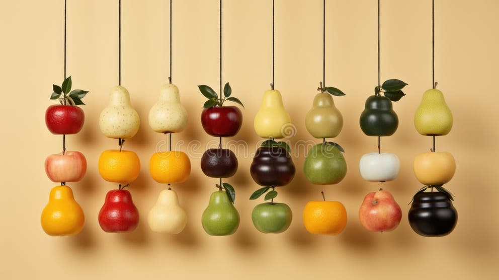 A Group of Fruit Hanging from Strings, AI Stock Illustration ...