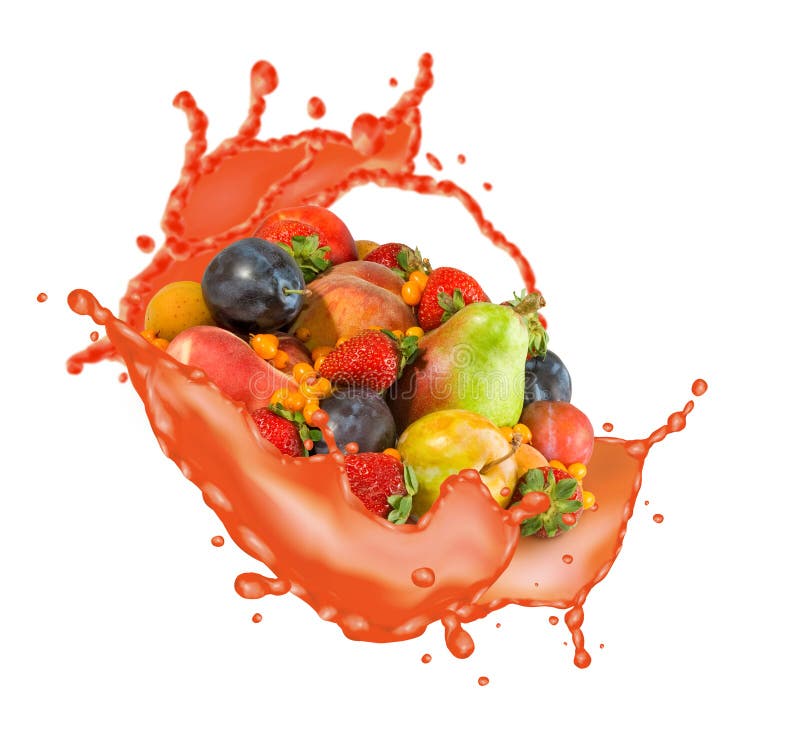 Group of Fruits Surrounded by a Splash of Fruit Juice Stock Photo ...