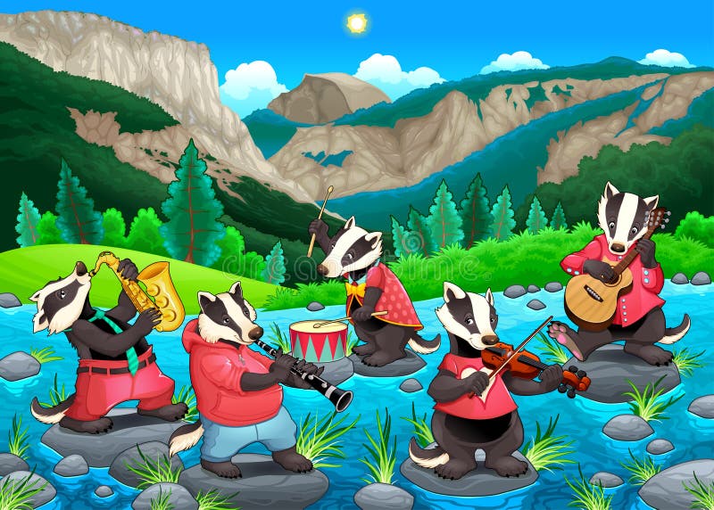 Group of Funny Badgers are Playing Music Stock Vector - Illustration of ...