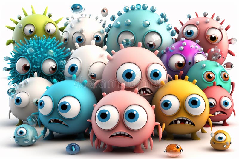 Group of Funny Multi-colored Virus Character with Angry Faces Isolated ...