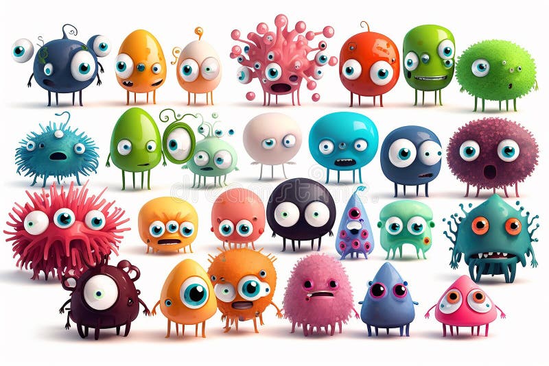 Group of Funny Multi-colored Virus Character with Angry Faces Isolated ...