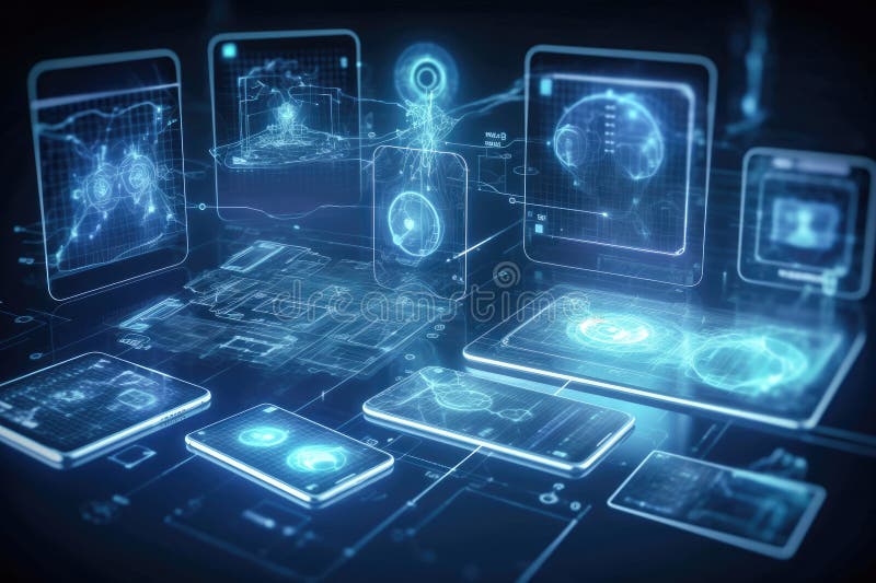Group of Futuristic Devices on Dark Background. Generative AI Stock ...
