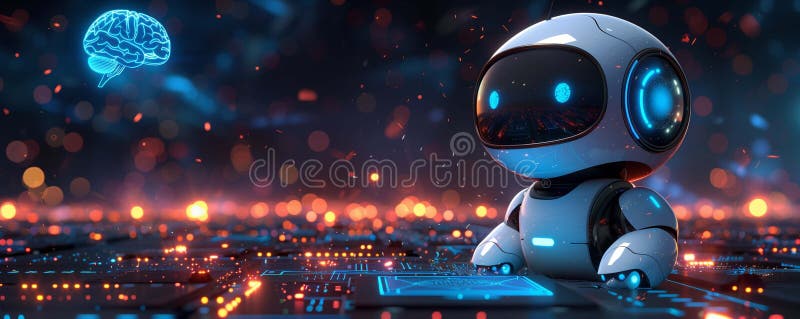 Group of Futuristic Robots Interacting in Digital Environment Stock ...